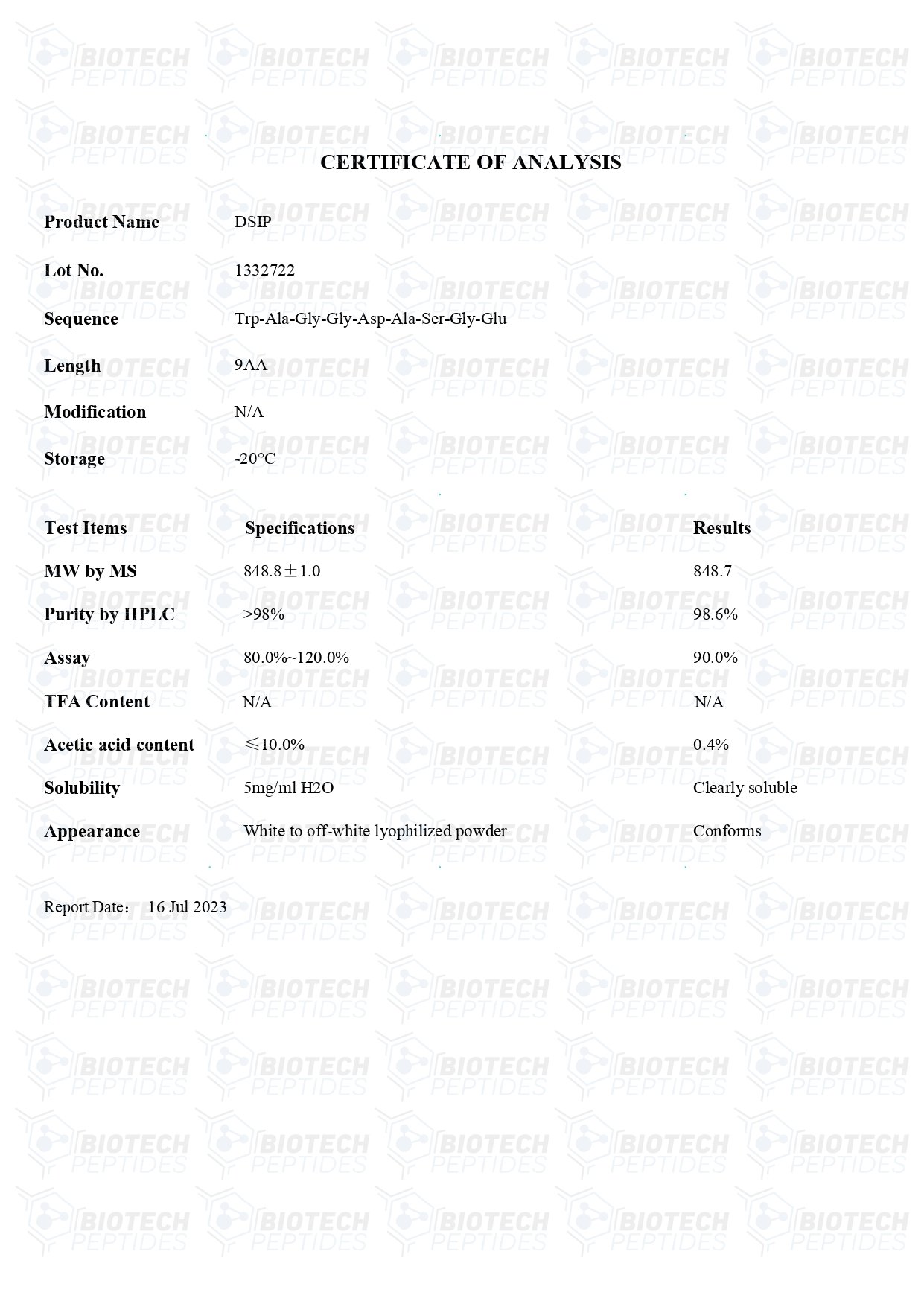 Buy DSIP (Delta Sleep-Inducing Peptide) (5mg) - Biotech Peptides